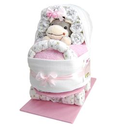 Diaper cake diaper baby carriage in pink with donkey - Perfect gift for ...